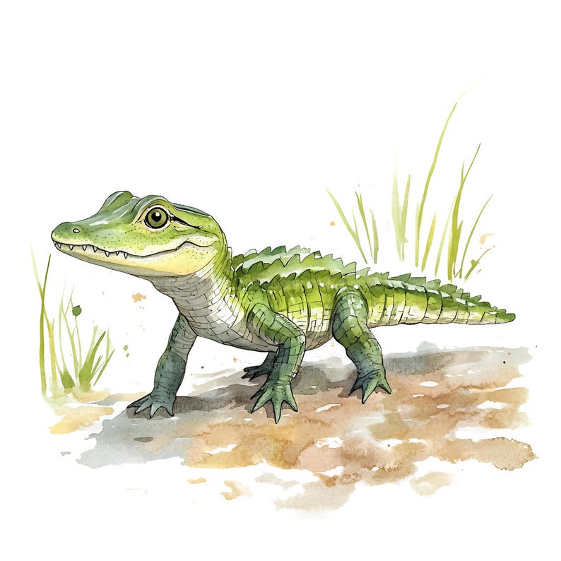 16 Baby Alligator Clipart , Baby Crocodile, Printable Watercolor ...