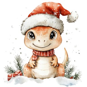 15 Christmas Dinosaur Clipart, Baby Dinosaur, Printable Watercolor ...