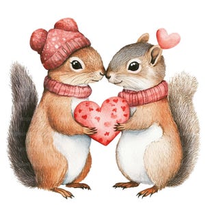 14 Valentine Squirrels Clipart, Heart Squirrel Clipart, Printable ...