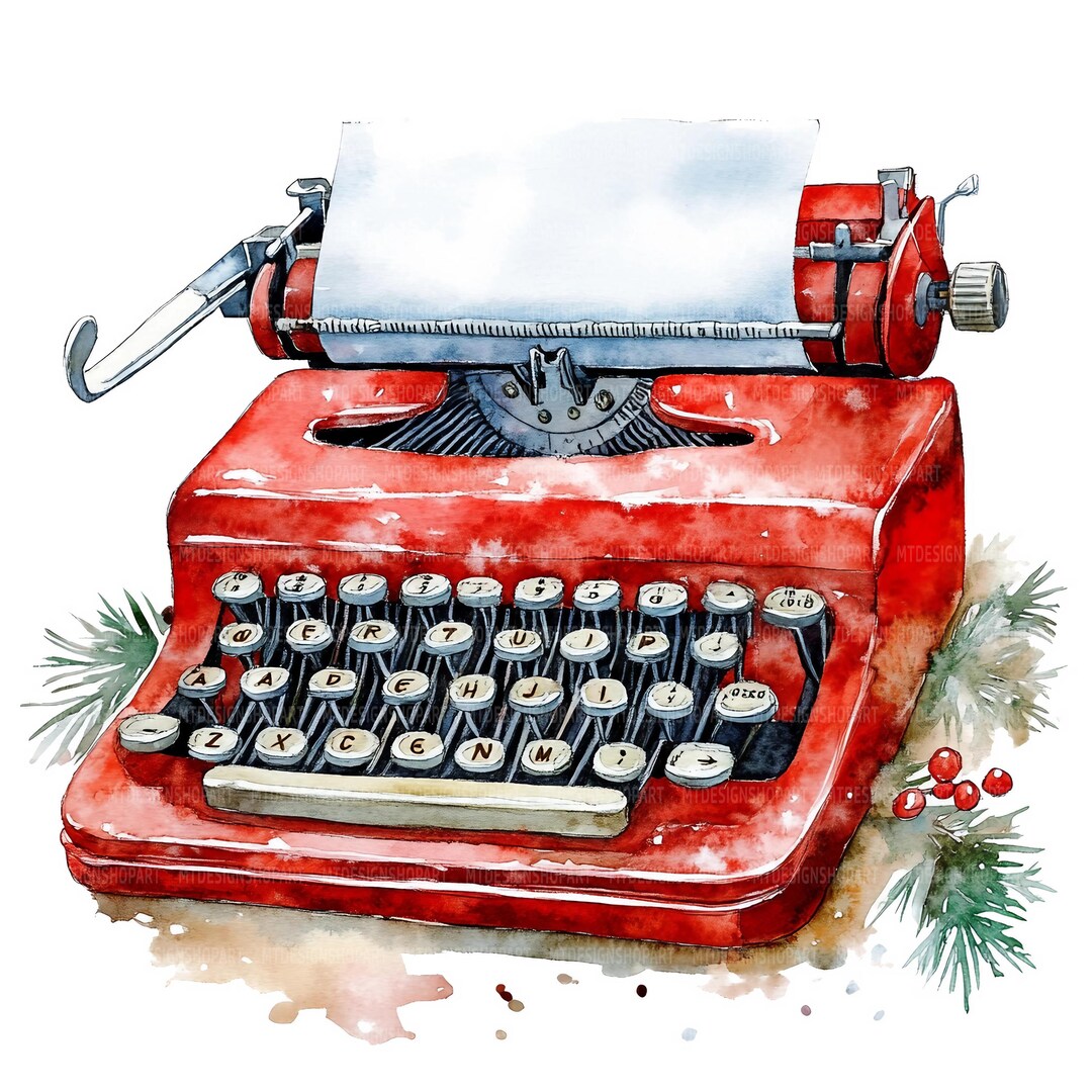 16 Red Typewriter Clipart, Typing Machine Clipart, Printable Watercolor ...