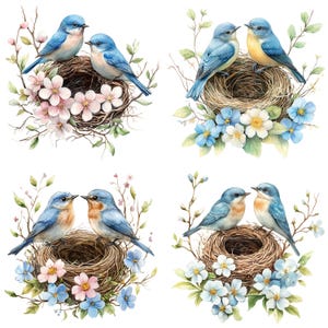 16 Spring Bird Nest Clipart, Blue Bird Clipart, Printable Watercolor ...
