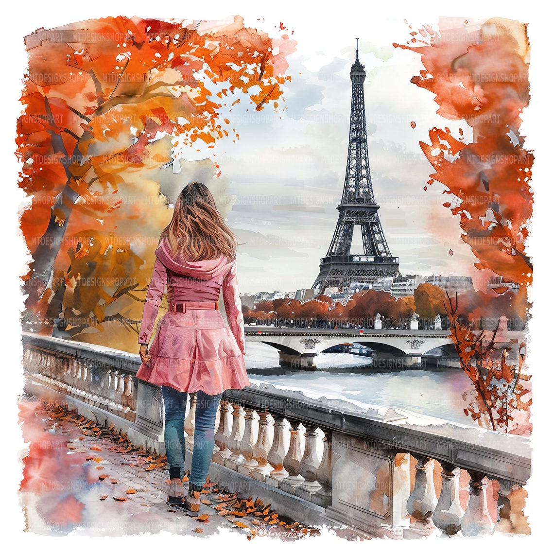 10 Woman in Paris Clipart, Autumn Clipart, Wearing Pink, Printable ...