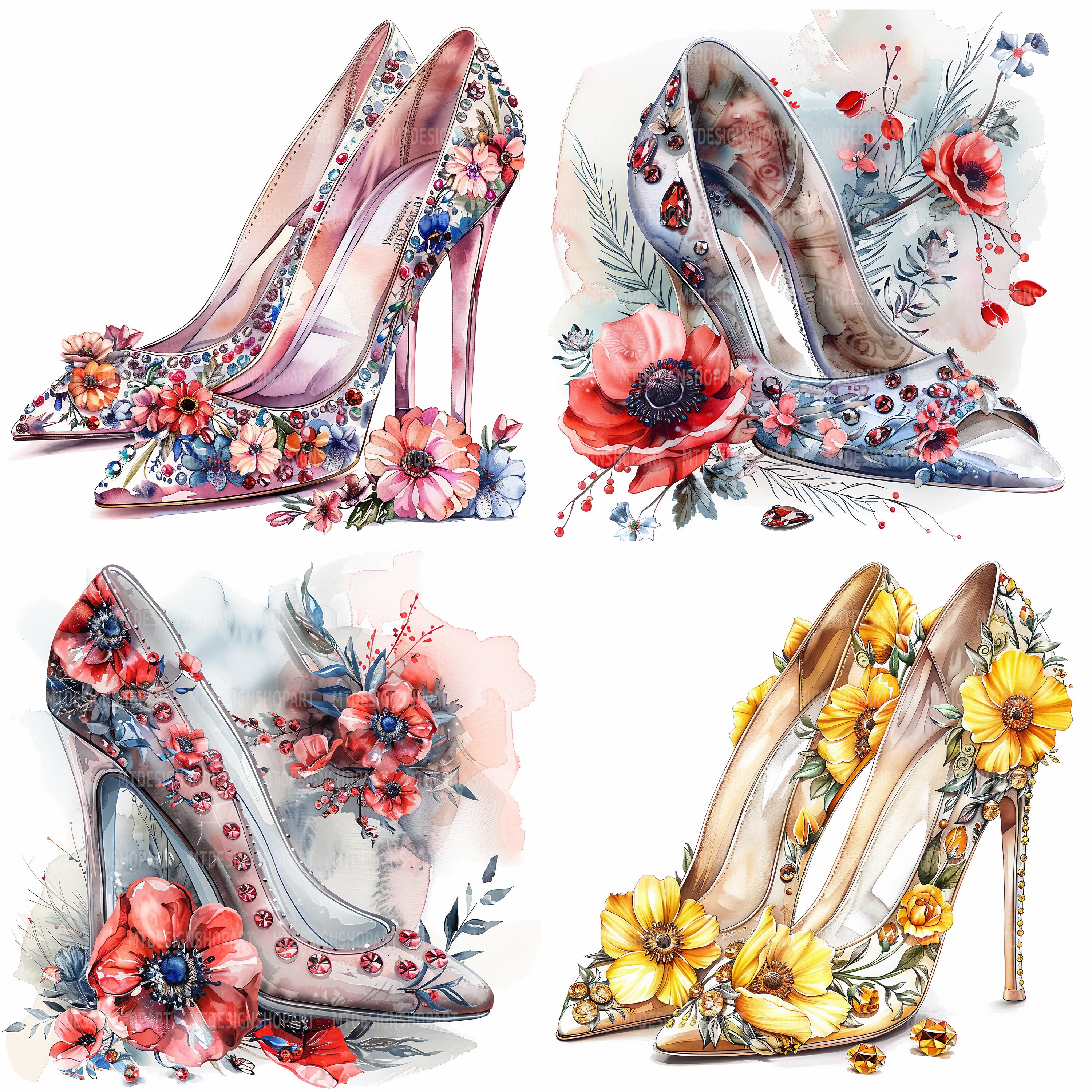 15 Floral Shoes Clipart, Prom Shoes Clipart, Printable Watercolor ...