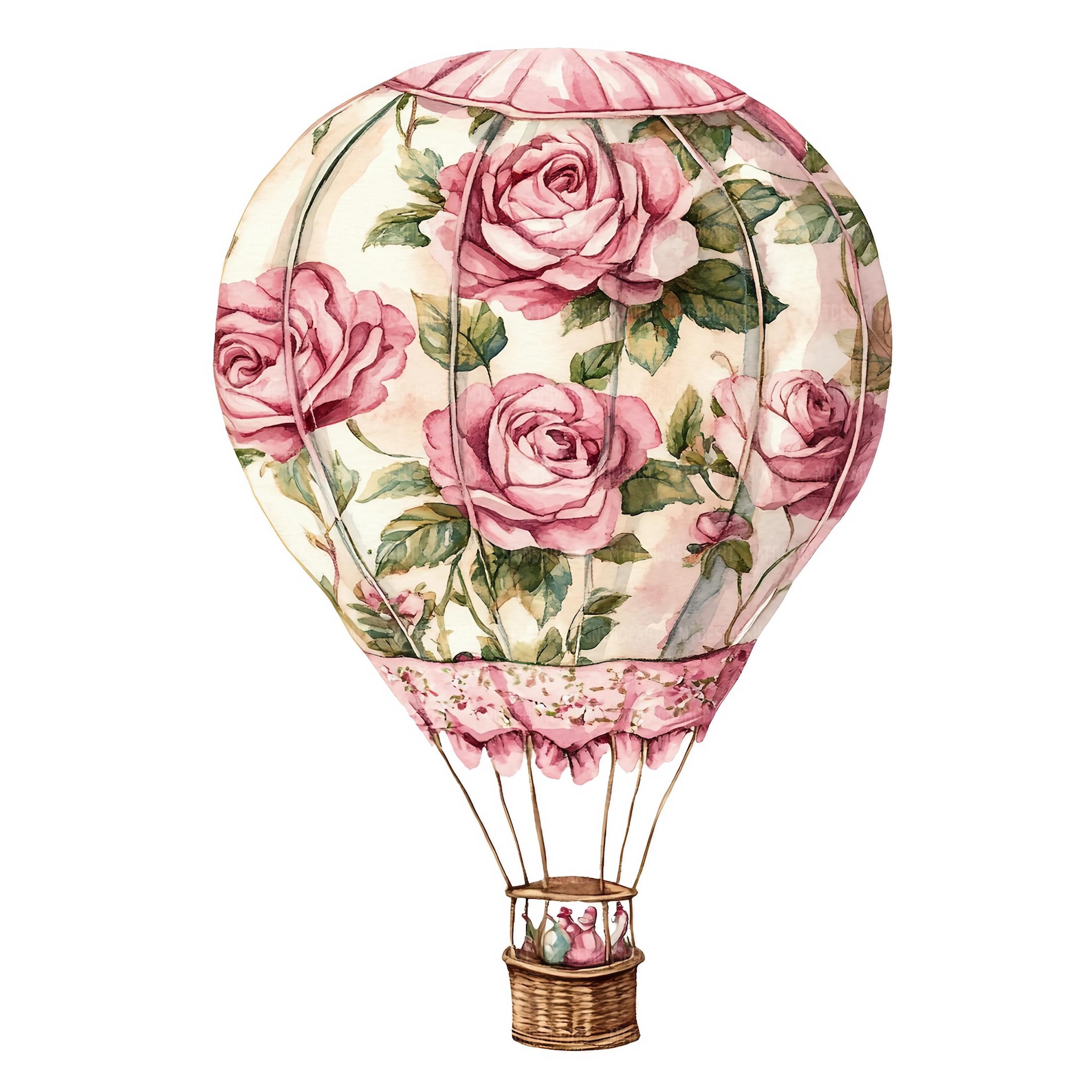 19 Hot Air Balloon Clipart, Floral Balloon, Printable Watercolor ...