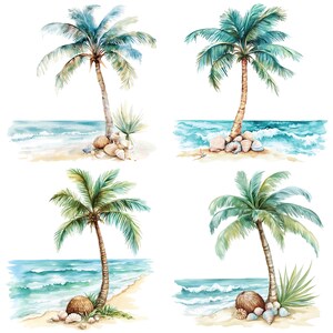 18 Watercolor Coconut Trees Clipart, Palm Tree Clipart , Printable ...