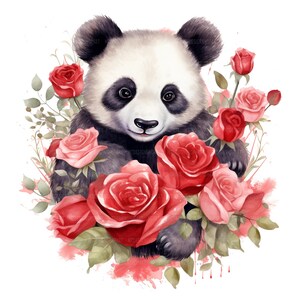 18 Panda With Red Roses Clipart, Panda Art, Valentine's Day, Printable ...