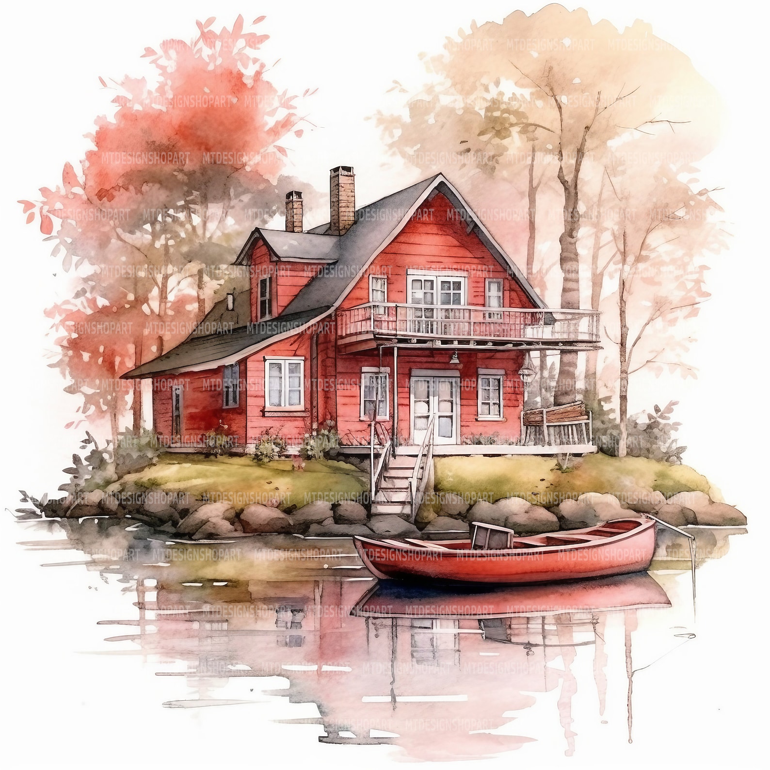 16 Lakehouse Clipart, Lake House, Printable Watercolor Clipart, House ...