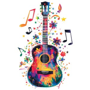 16 Colorful Guitar With Musical Notes Clipart, Printable Watercolor ...