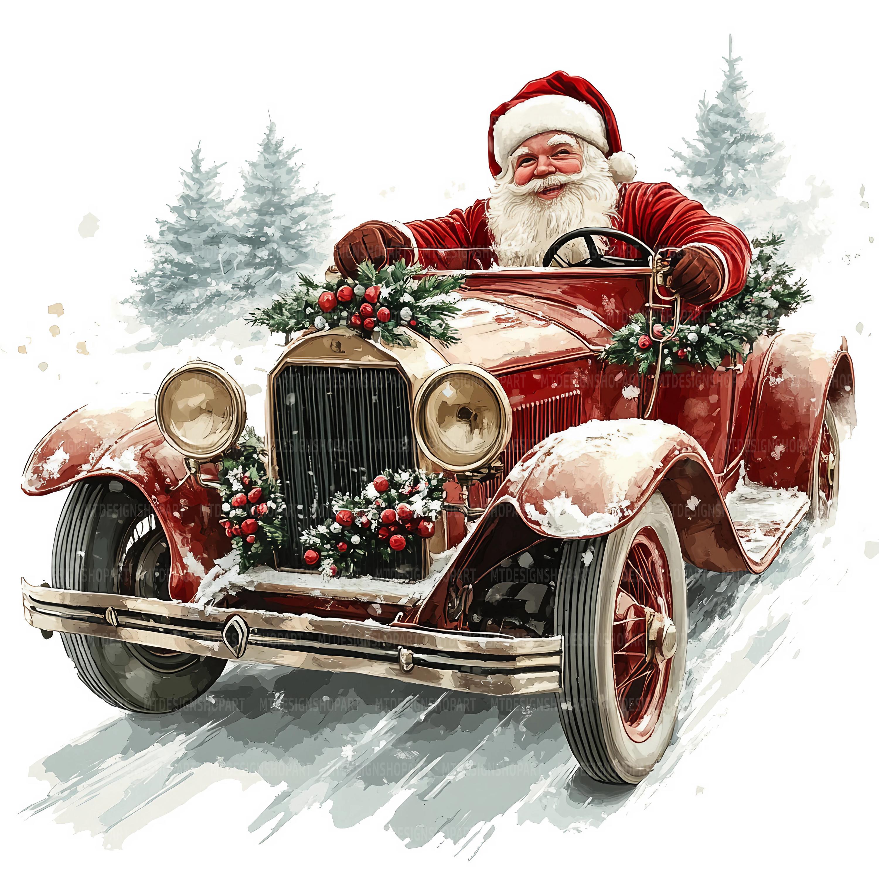 16 Festive Santa Car Clipart, Christmas Santa Claus Clipart, Printable ...