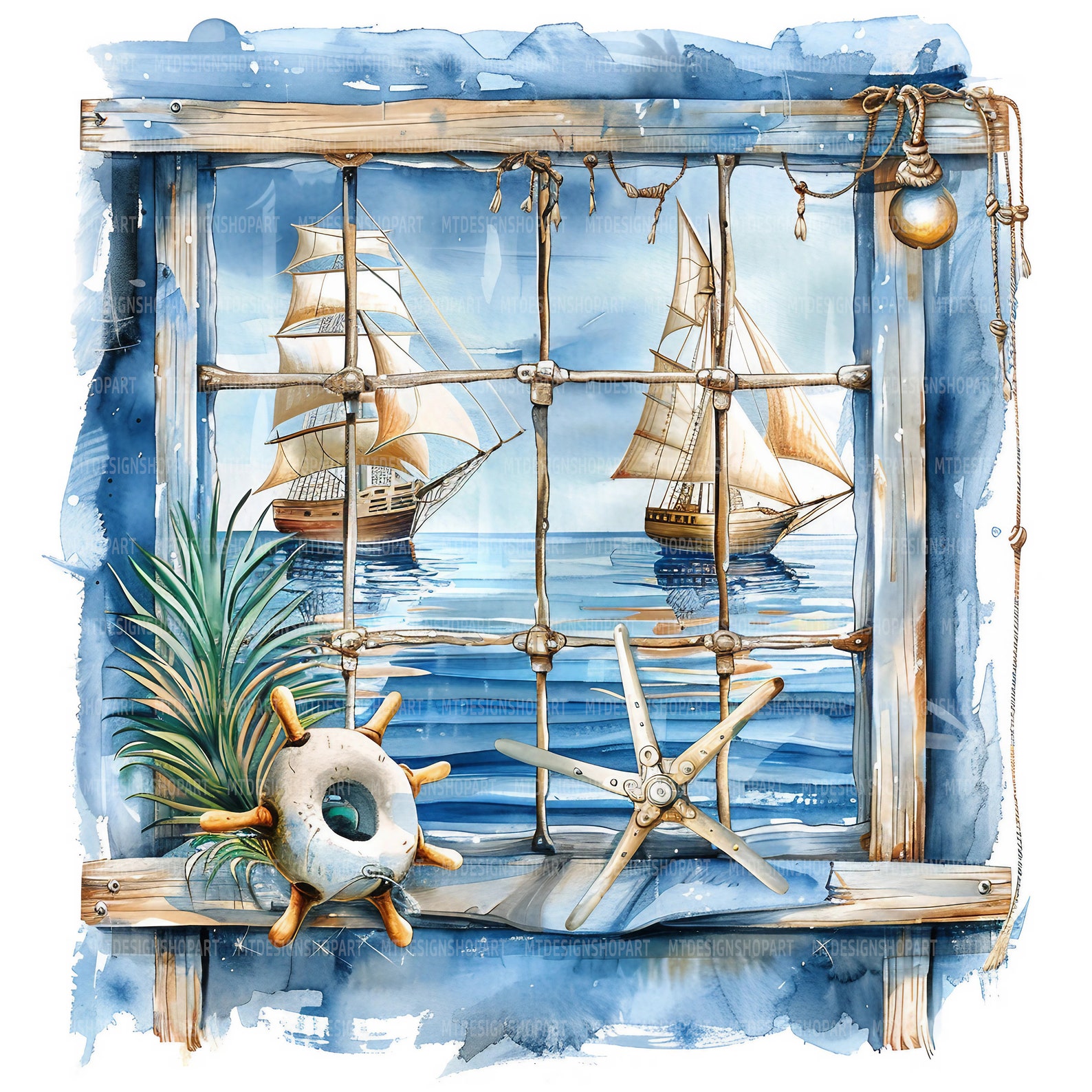 20 Window Ocean View Clipart, Window to Sea, Printable Watercolor ...