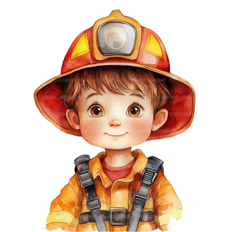 16 Cute Boy Firefighter Clipart, Firemen Clipart, Printable Watercolor ...
