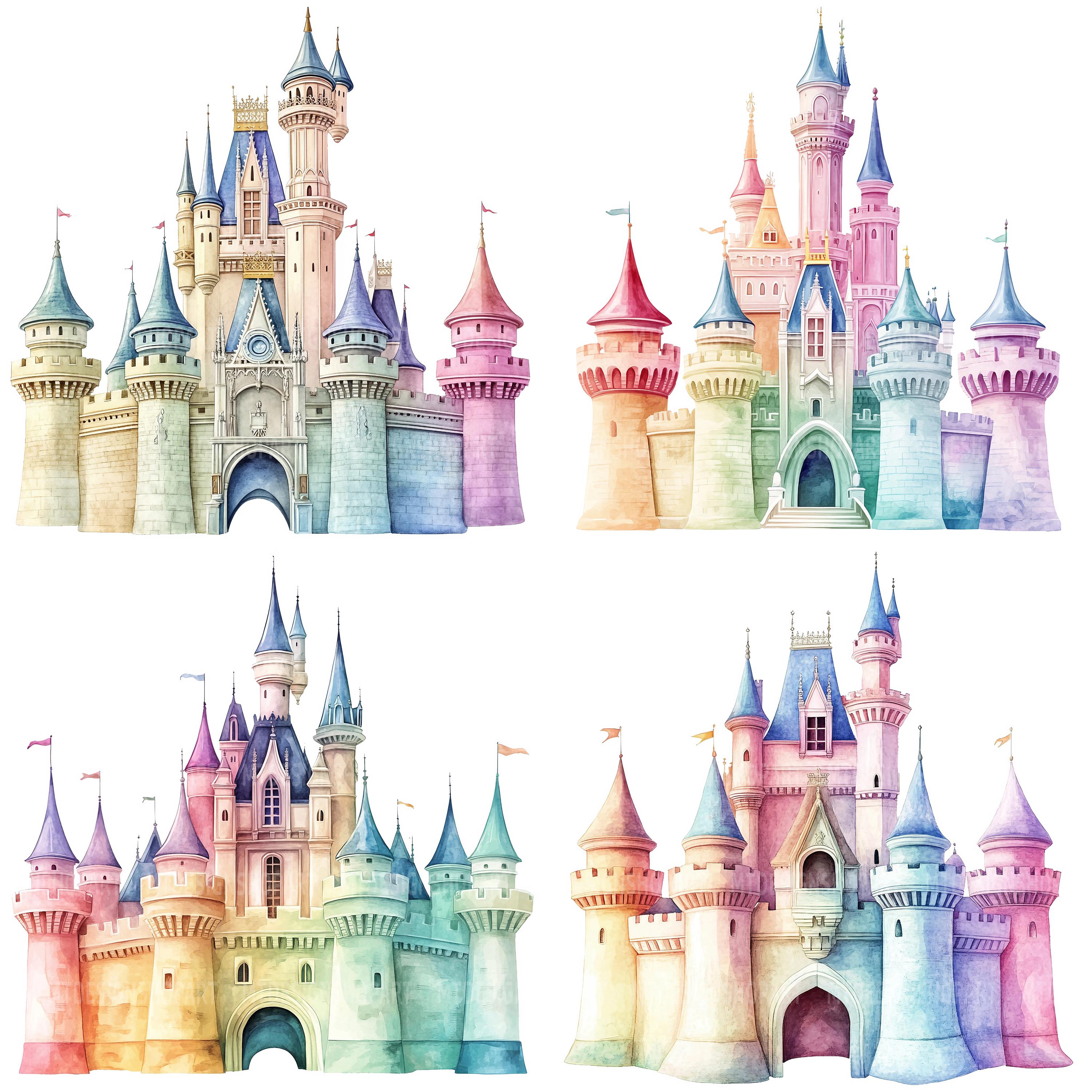 18 JPG Rainbow Princess Castle Bundle Clipart, Digital Download Cute ...
