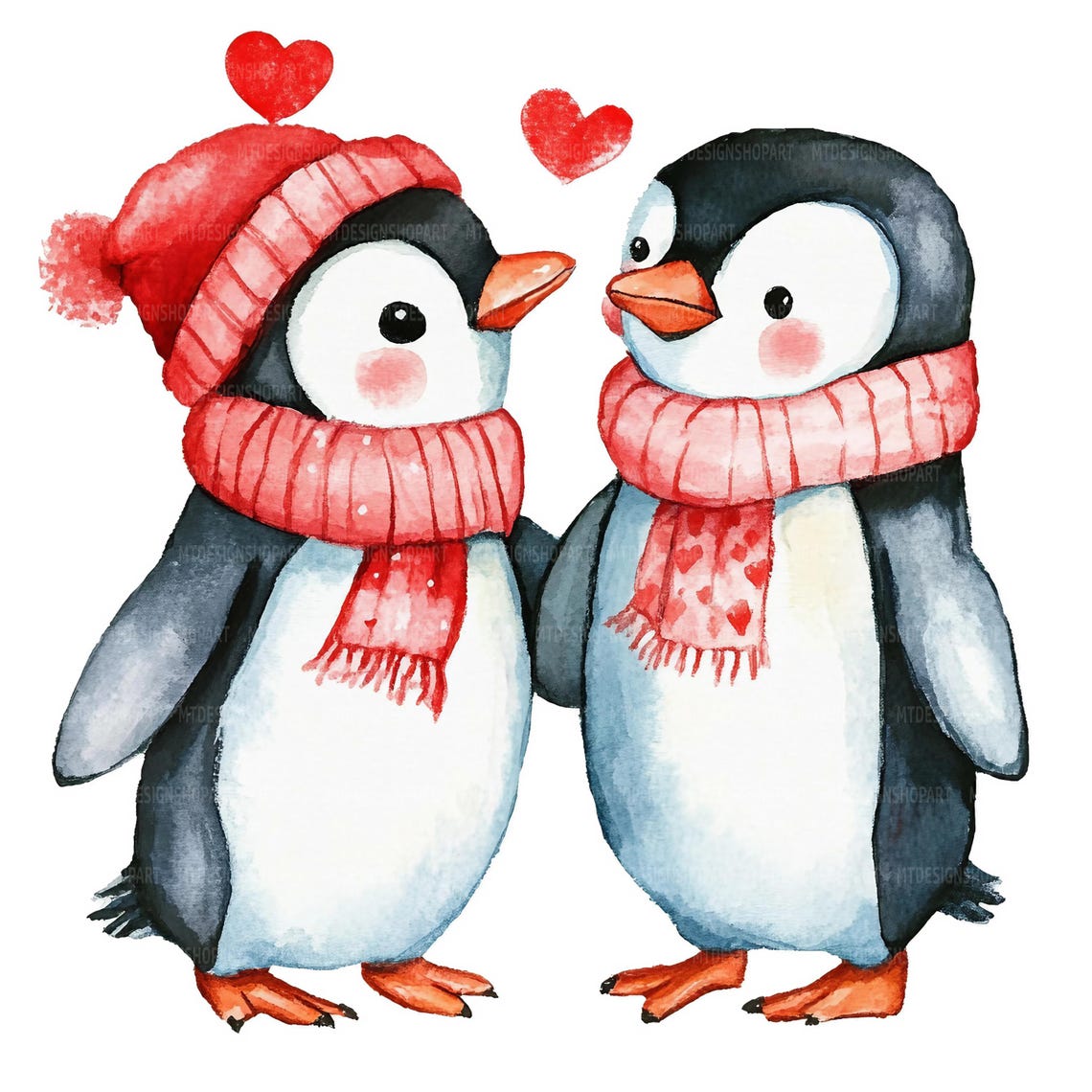 16 Valentine Penguins Clipart, Penguin Couple, Printable Watercolor ...