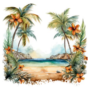 18 Tropical Palm Trees Clipart, Beach Vacation, Beach Scene, Printable ...
