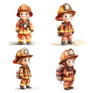 16 Cute Boy Firefighter Clipart, Firemen Clipart, Printable Watercolor ...