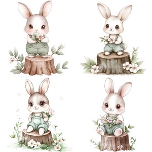 19 Cut Rabbit on Tree Clipart, Rabbit Clipart, Printable Watercolor ...