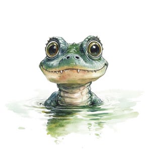 16 Baby Alligator Head Clipart, Baby Crocodile, Printable Watercolor ...