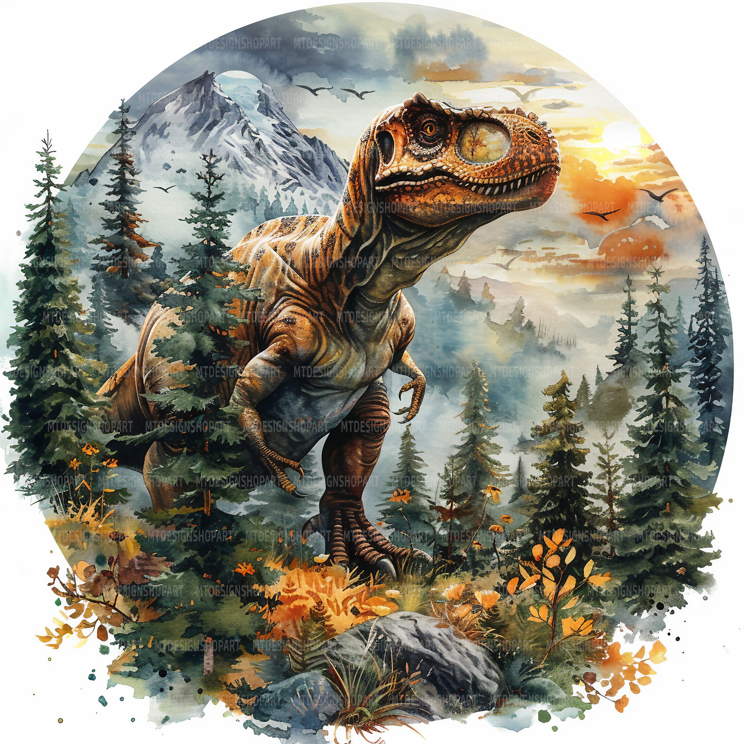 12 T Rex Clipart, Dinosaur Clipart , Printable Watercolor Clipart, High ...