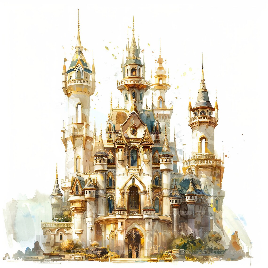 16 Golden Castle Clipart, Castle Clipart, Printable Watercolor Clipart ...
