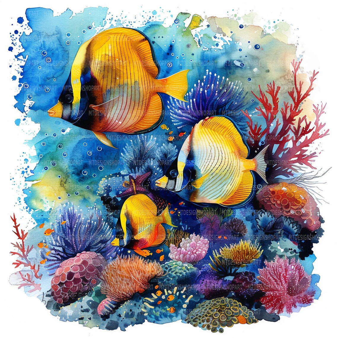 10 Coral Reef Clipart, Underwater Life Clipart, Printable Watercolor ...