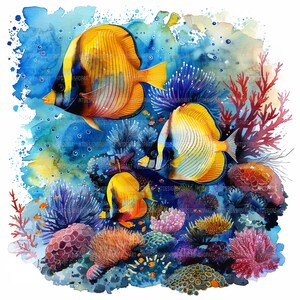 10 Coral Reef Clipart, Underwater Life Clipart, Printable Watercolor ...