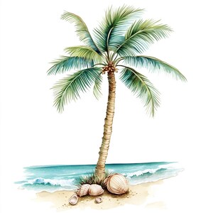 18 Watercolor Coconut Trees Clipart, Palm Tree Clipart , Printable ...