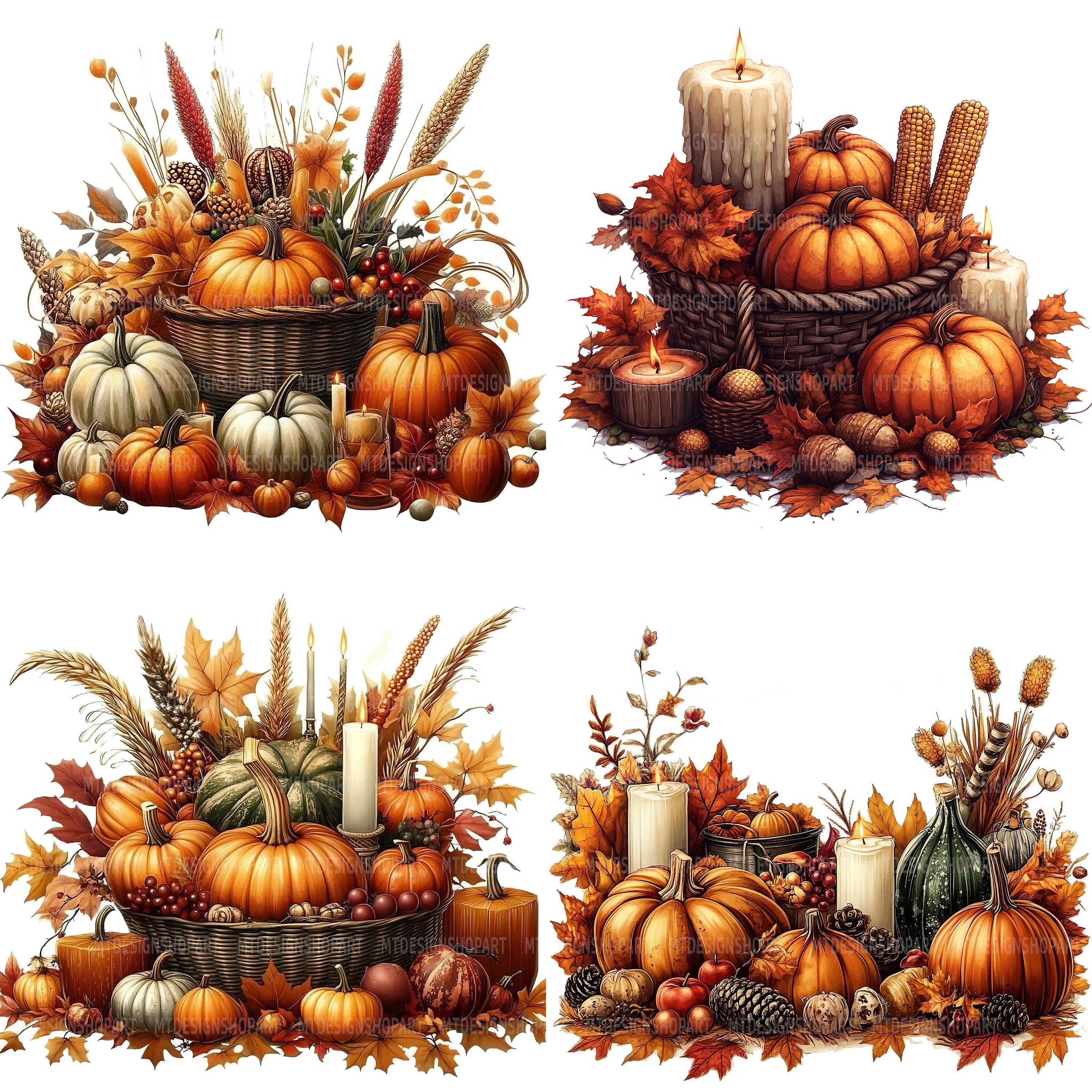 22 Fall Thanksgiving Clipart, Fall Leaves Print, Printable Watercolor ...