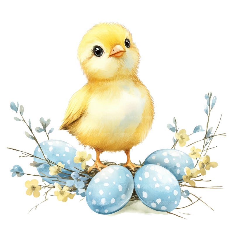 15 Easter Chick Clipart, Chick and Eggs Clipart, Printable Watercolor ...