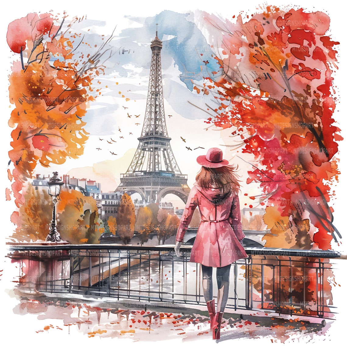 10 Woman in Paris Clipart, Autumn Clipart, Wearing Pink, Printable ...