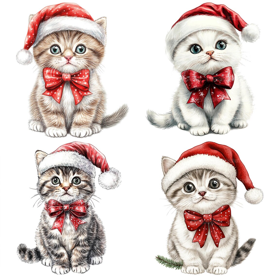 17 Kitten Christmas Hat Clipart, Santa Cat Clipart, Printable ...