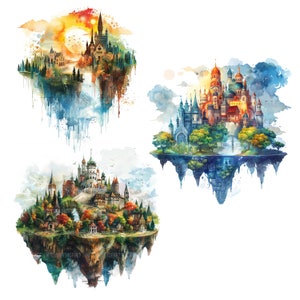 12 Floating Castle Clipart, Castle in Sky Landscape, Printable ...