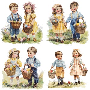 16 Cute Easter Girl and Boy Clipart, Baby Easter Kids Clipart ...