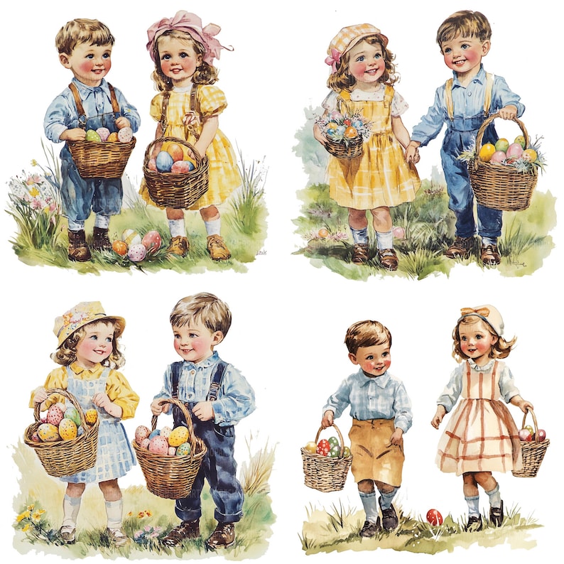 16 Cute Easter Girl and Boy Clipart, Baby Easter Kids Clipart ...
