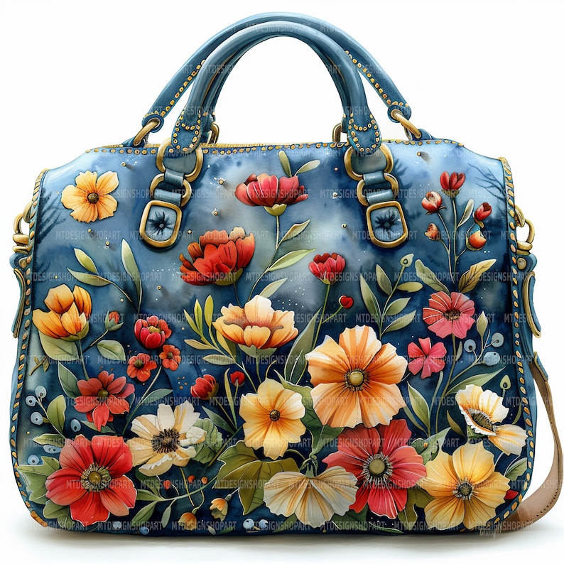 16 Floral Handbag Clipart, Handbag Clipart, Printable Watercolor ...