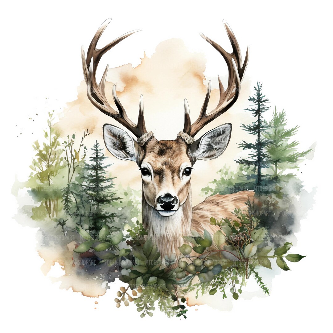 19 Christmas Deer Clipart, Reindeer Clipart, Printable Watercolor ...