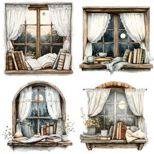 24 Night Window Clipart, Nursery Window Clipart, Printable Watercolor ...