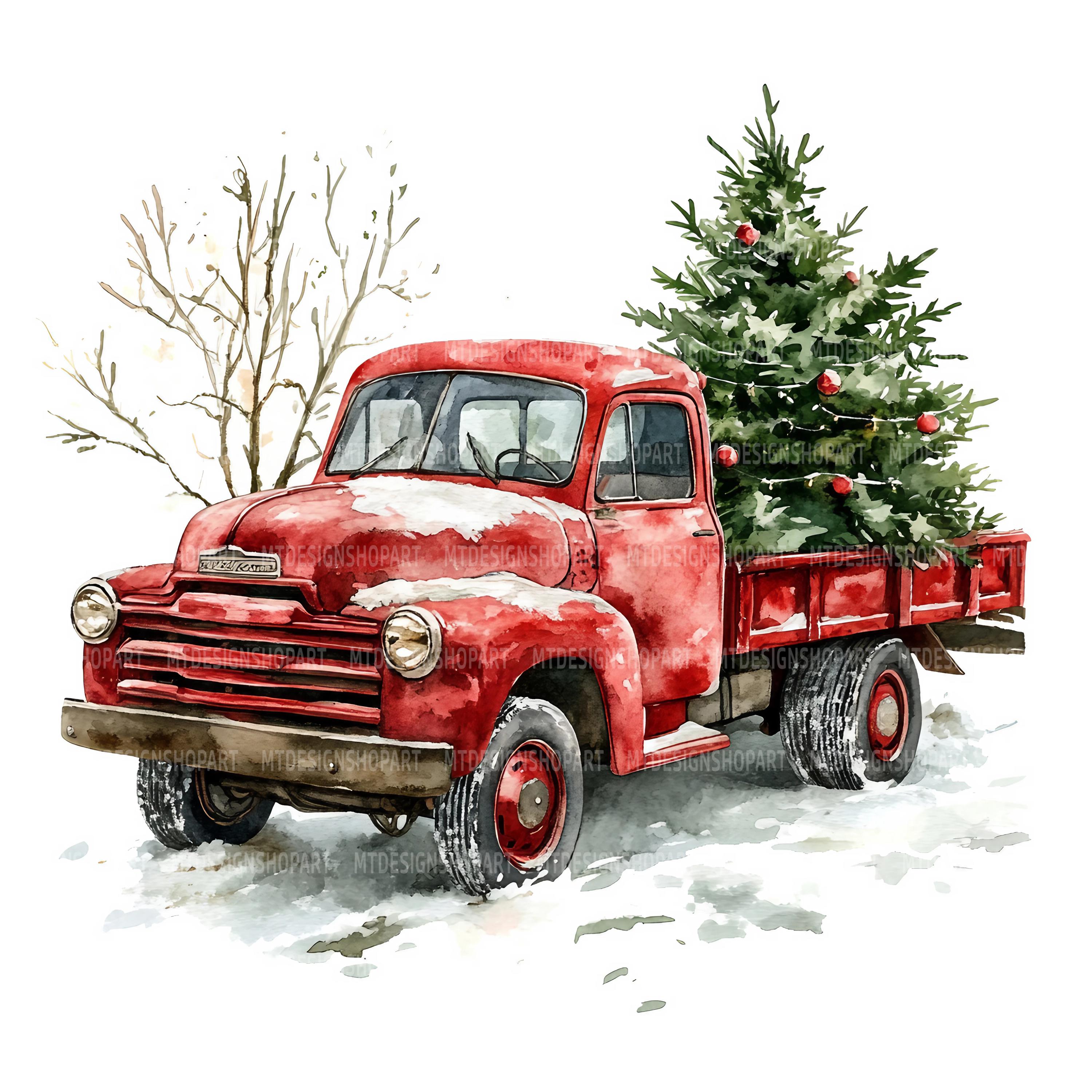 18 Christmas Tree Pickup Truck Clipart, Holiday Car Jpgs (digital ...