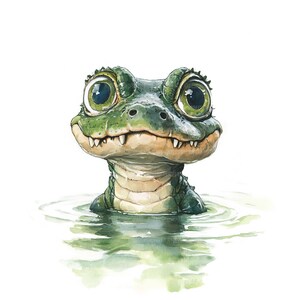 16 Baby Alligator Head Clipart, Baby Crocodile, Printable Watercolor ...
