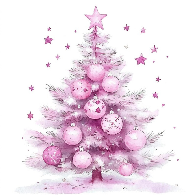 16 Pink Christmas Tree Clipart, Christmas Tree, Printable Watercolor ...