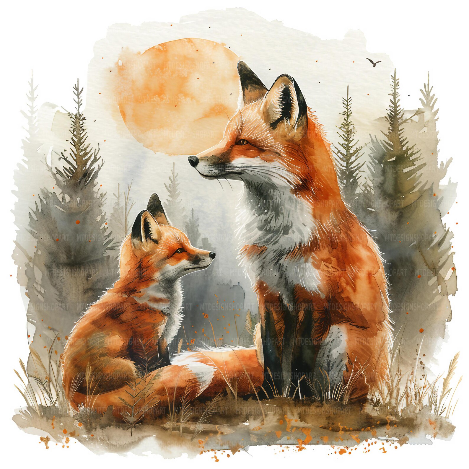 19 Fox Baby and Mother Clipart, Fox Clipart, Printable Watercolor ...