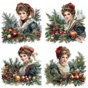 17 Christmas Princess Clipart, Woman Christmas, Printable Watercolor ...