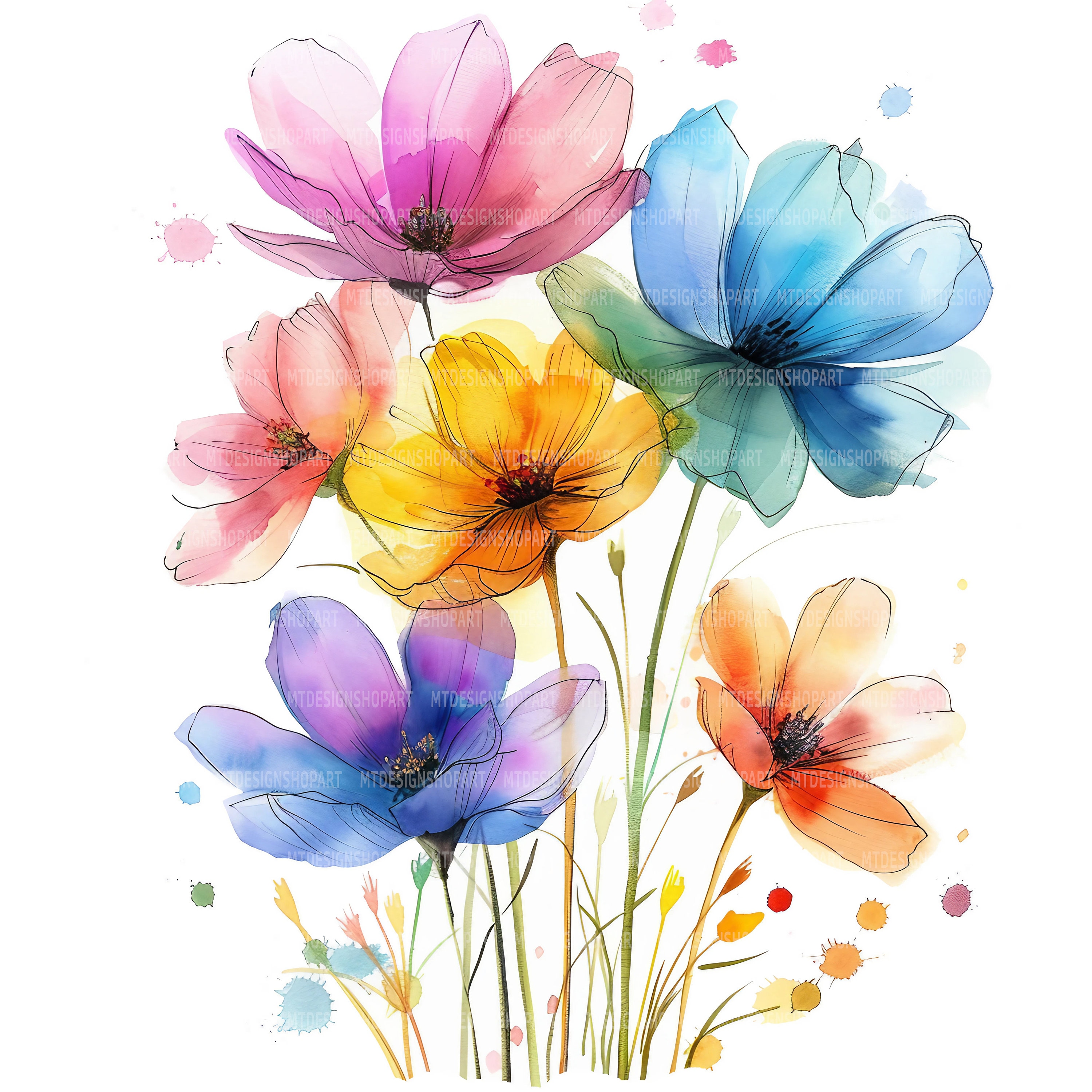 24 Various Flowers Clipart, Colorful Flowers Clipart, Printable ...