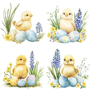 19 Easter Chick and Eggs Clipart, Easter Chick, Printable Watercolor ...