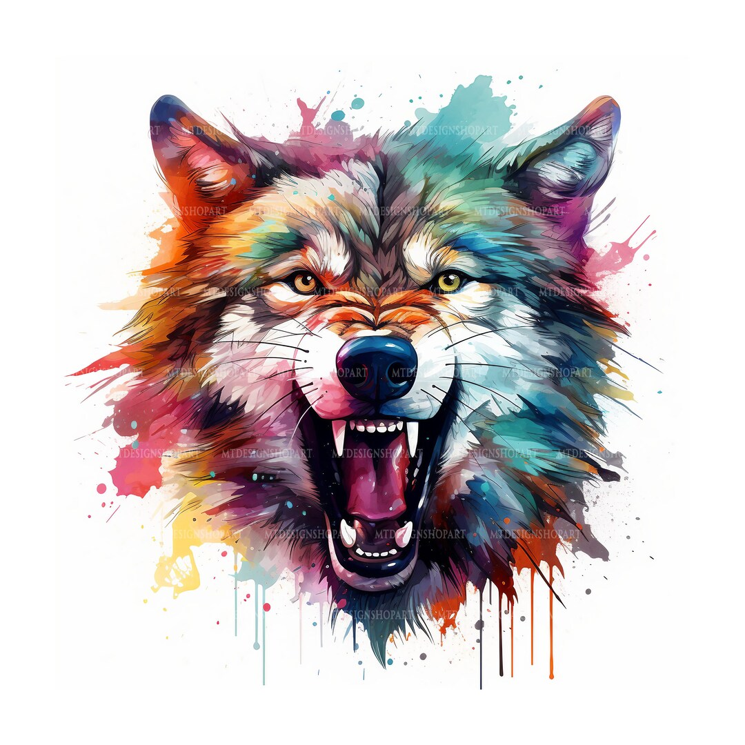 18 Crazy Wolfs Clipart, High Quality Jpgs, Watercolour, Crazy Wolfs ...