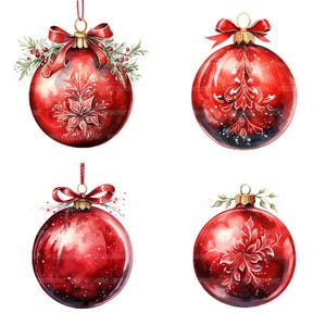 25 Red Bauble Clipart, Vintage Christmas Bauble Art, Printable ...