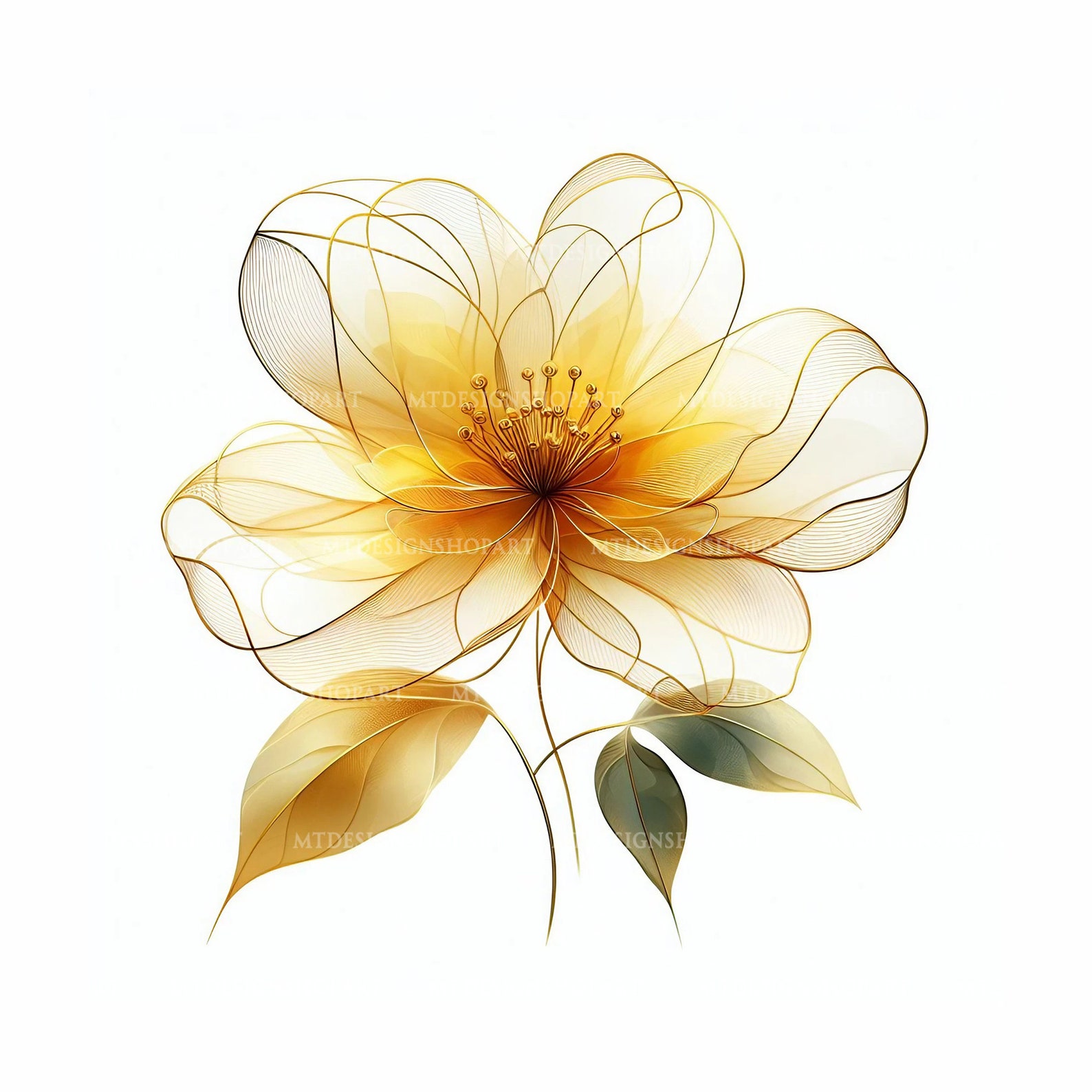 15 Abstract Flowers Clipart, Yellow Flowers Print, Printable Watercolor ...