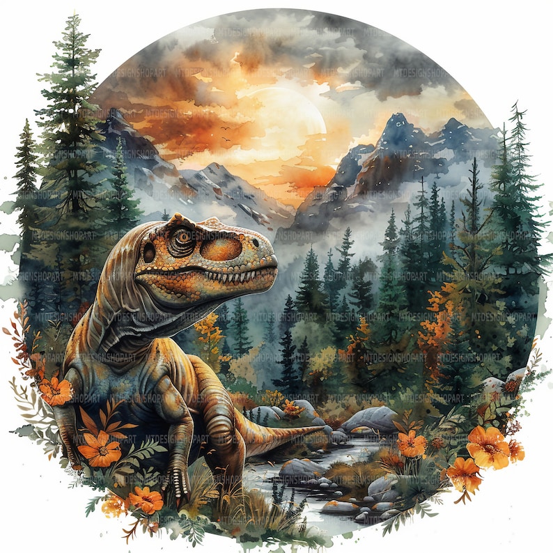 12 T Rex Clipart, Dinosaur Clipart , Printable Watercolor Clipart, High ...