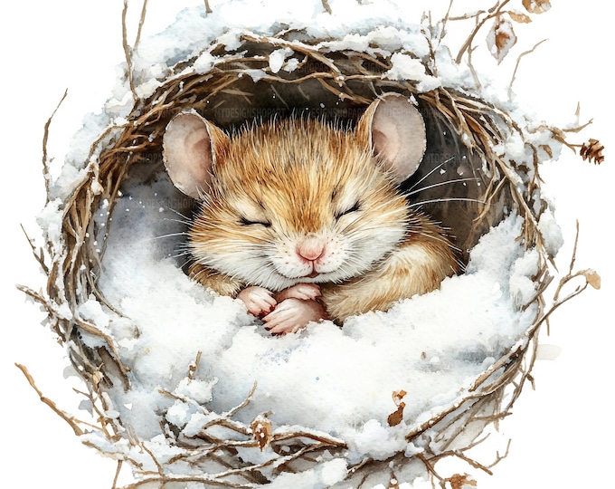 10 Sleeping Mouse Clipart, Mouse Nursery, Printable Watercolor Clipart ...