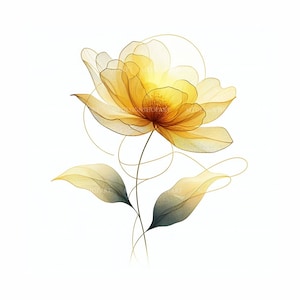 15 Abstract Flowers Clipart, Yellow Flowers Print, Printable Watercolor ...