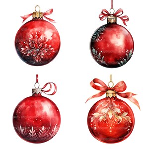 25 Red Bauble Clipart, Vintage Christmas Bauble Art, Printable ...